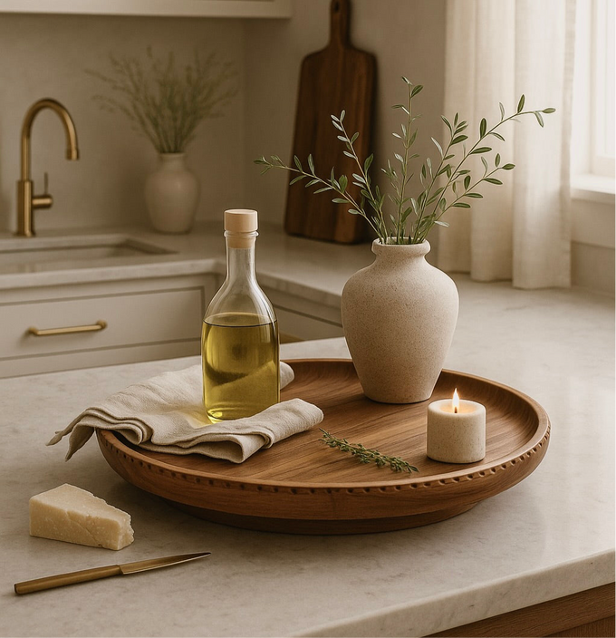 Ayla Wood Lazy Susan, Scalloped Edge - Pepper + Vetiver